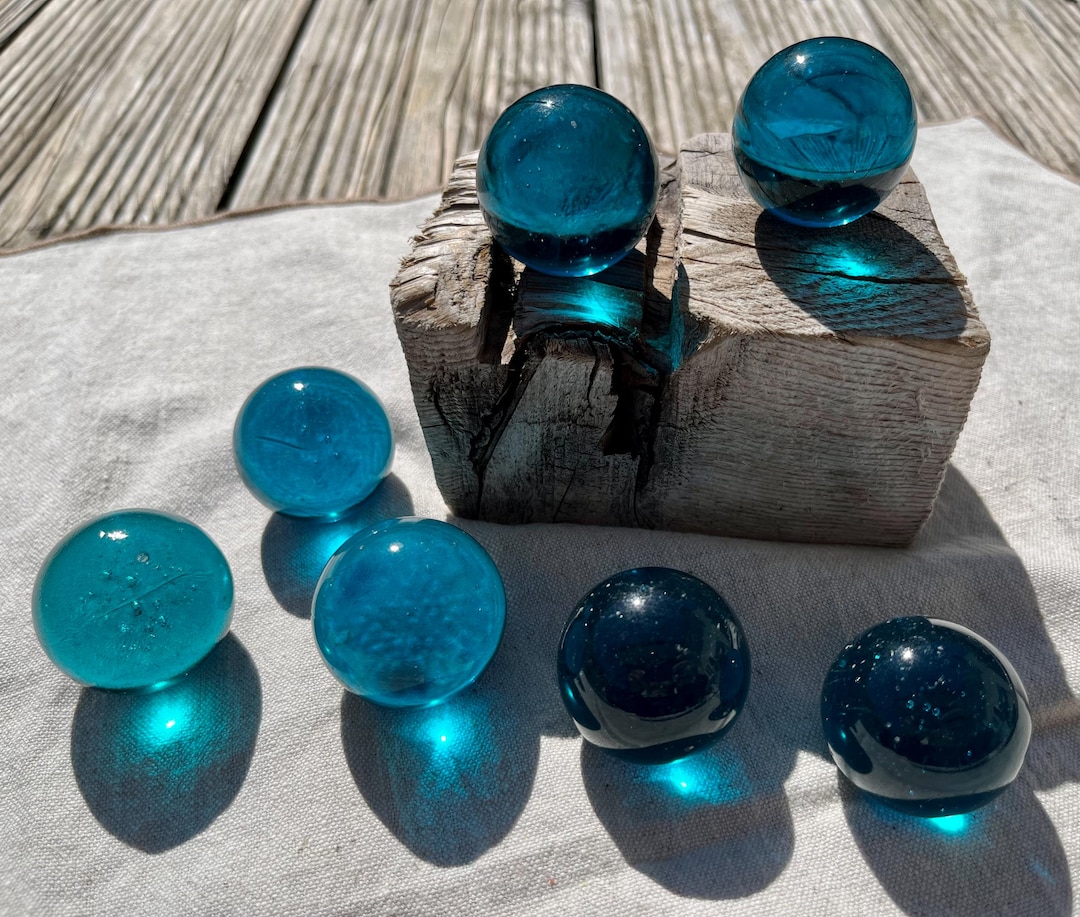 7 Pieces Large Glass Marbles 35 Mm Marbles Clear Transparent Blue ...