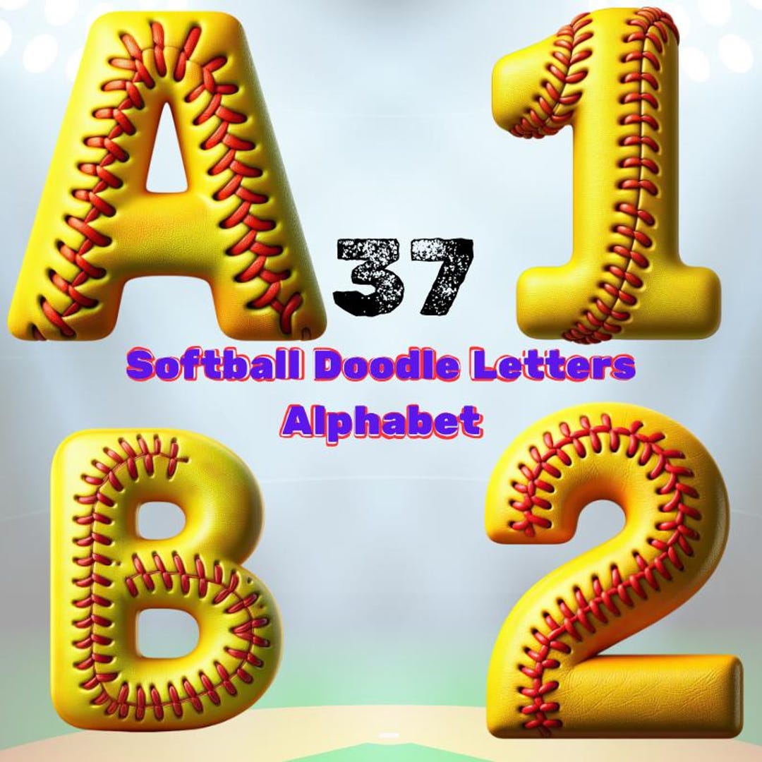37 Softball Doodle Letters Alphabet PNG | Sports Font Clipart ...