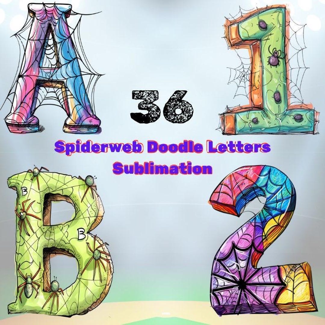 36 Spiderweb Doodle Letters Sublimation PNG, Halloween Alphabet Clipart ...