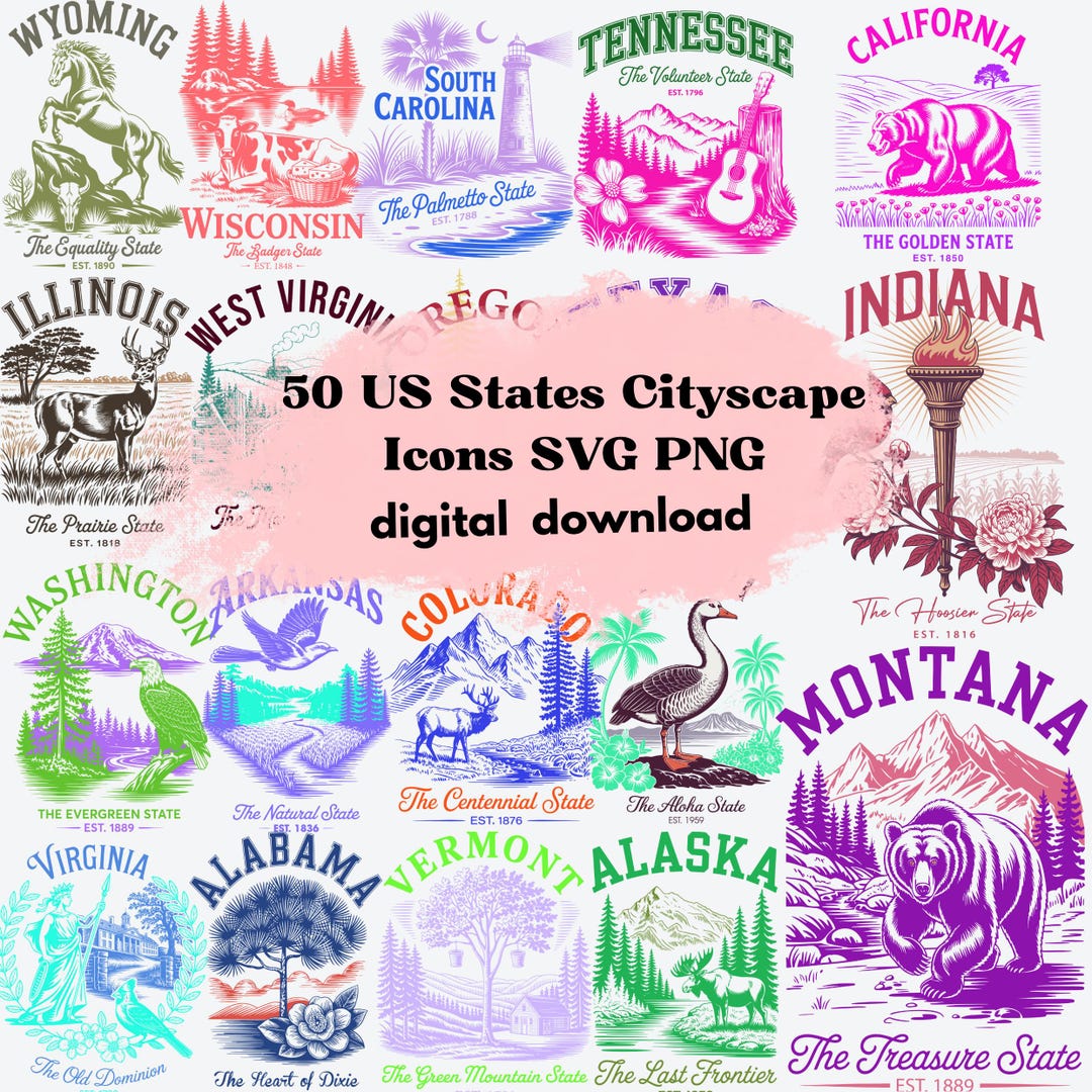 America States Icons SVG PNG Digital Download - Etsy