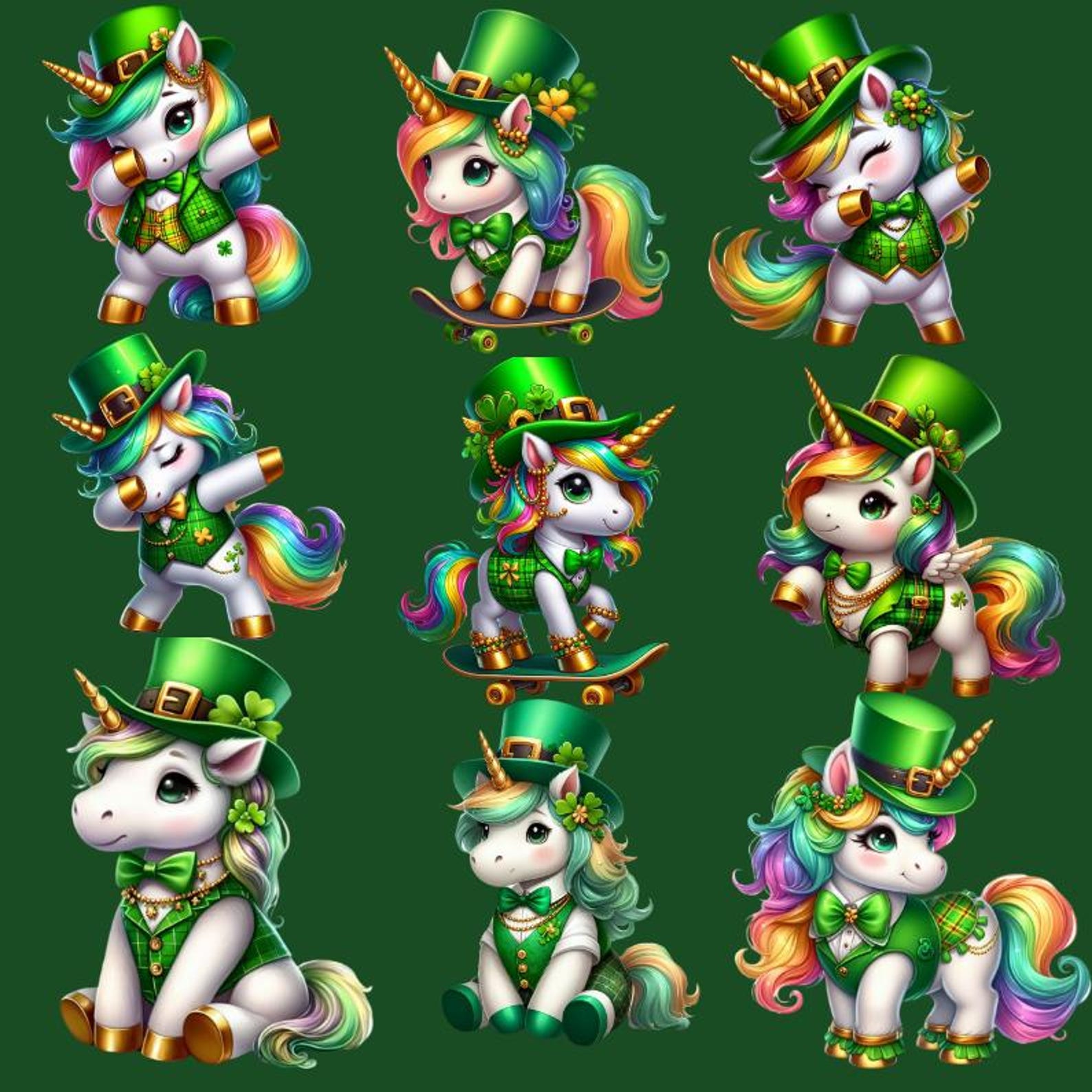 St Patrick's Day Unicorns , Lucky Clover Unicorn Clipart , Digital ...