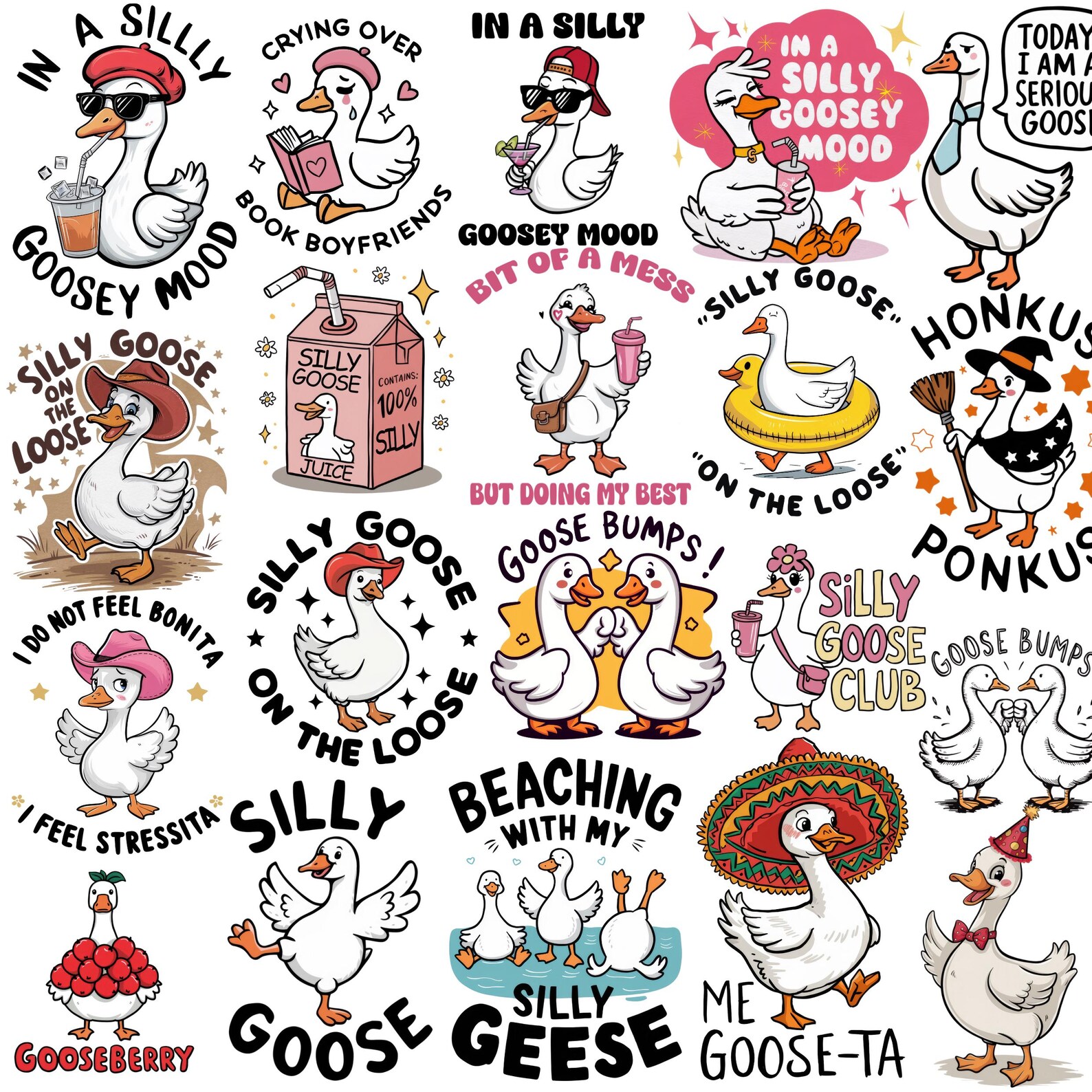 Funny Goose PNG Clipart Bundle: Silly Farm Animal Art (digital Download ...