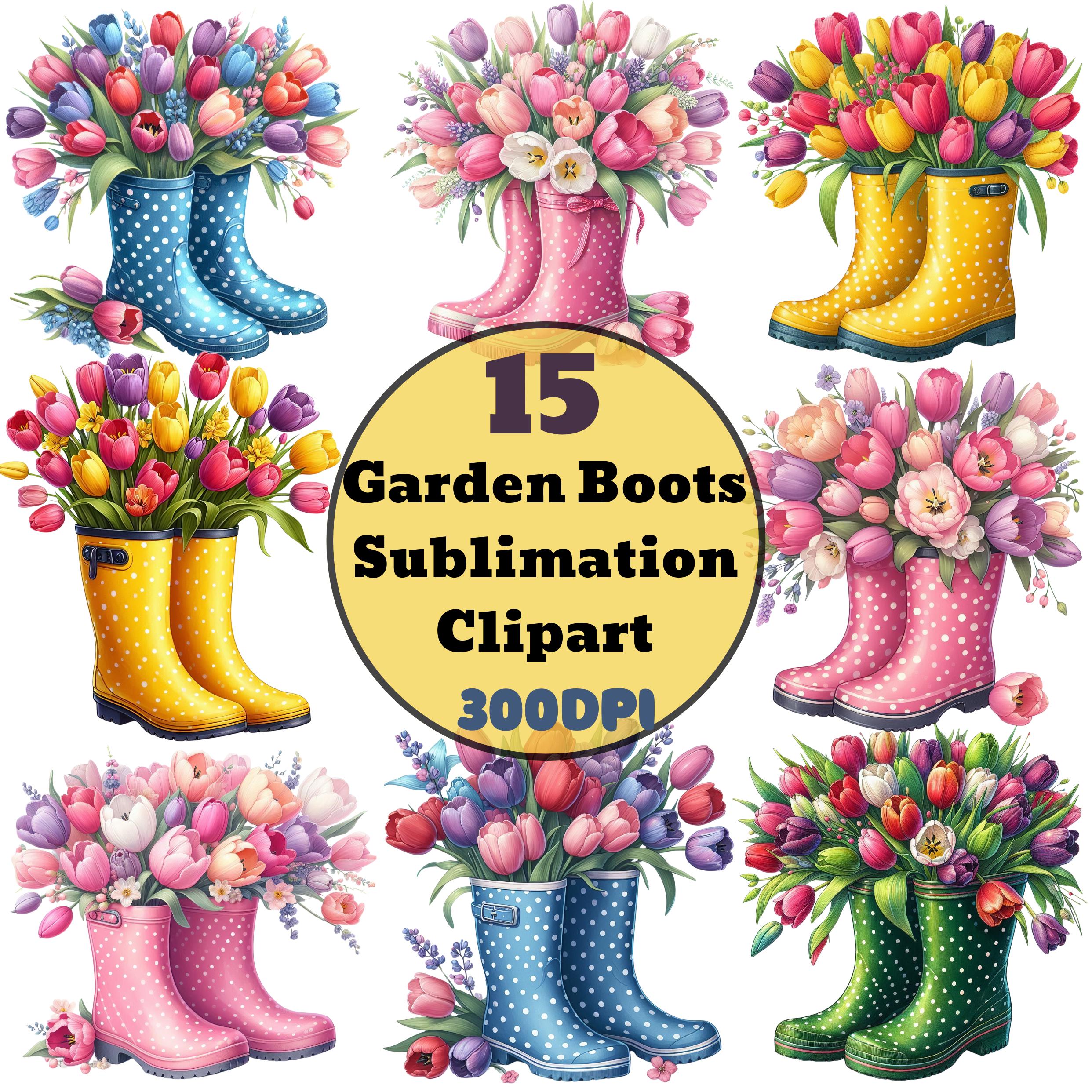 Garden Boots Clipart PNG , Watercolor Floral Wellies , Spring Digital ...