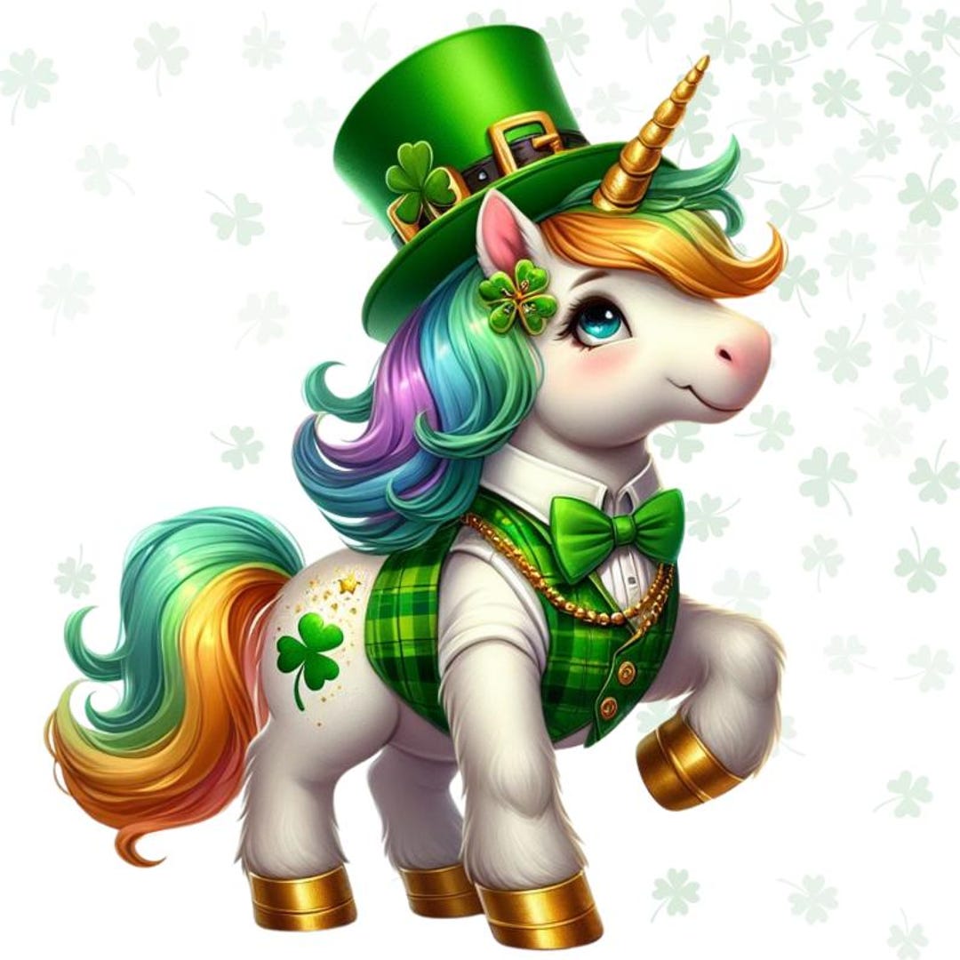14 St Patrick's Day Unicorns , Lucky Clover Unicorn Clipart , Digital ...