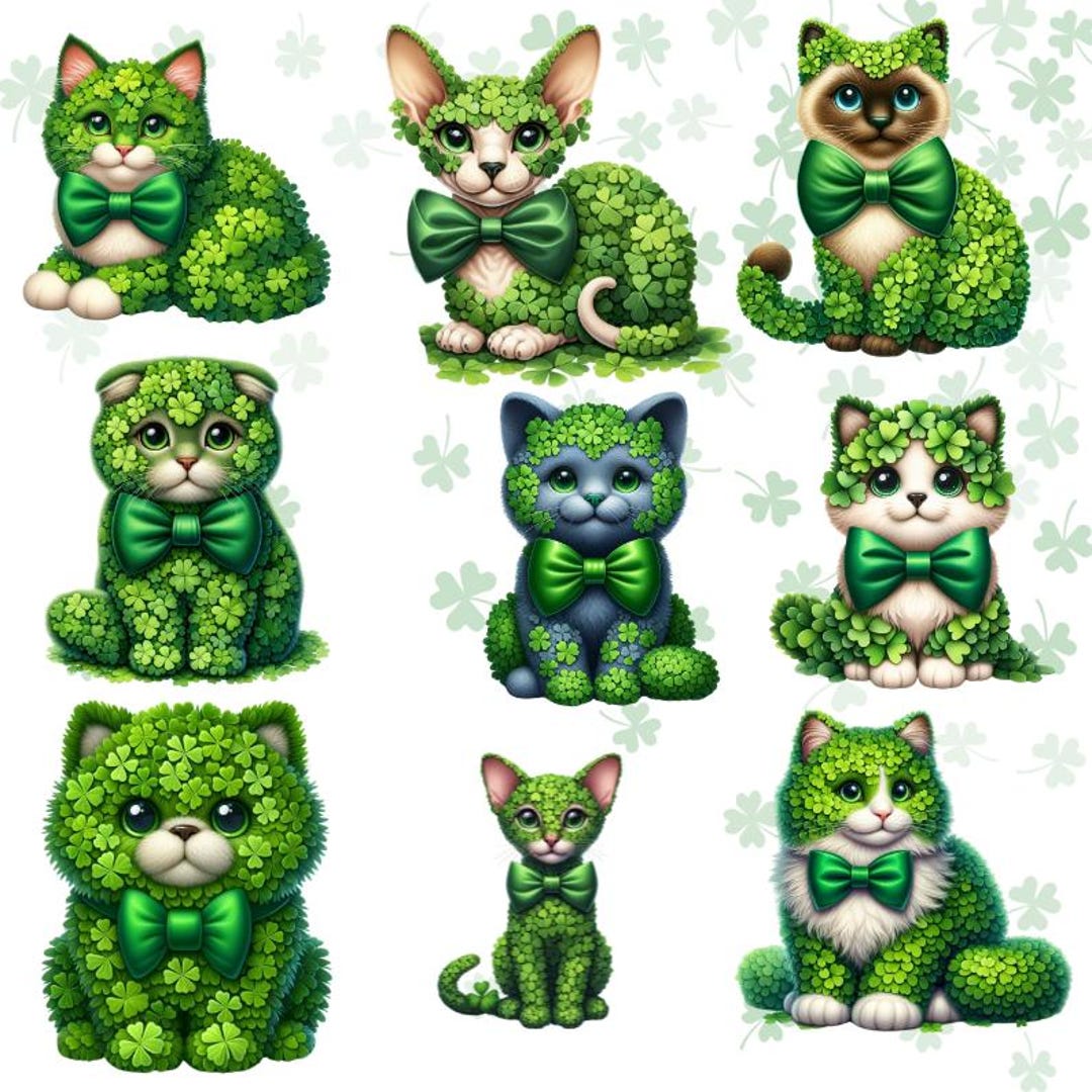 20 Clover Cat St Patrick's Day Clipart , Lucky Feline Clover Designs ...