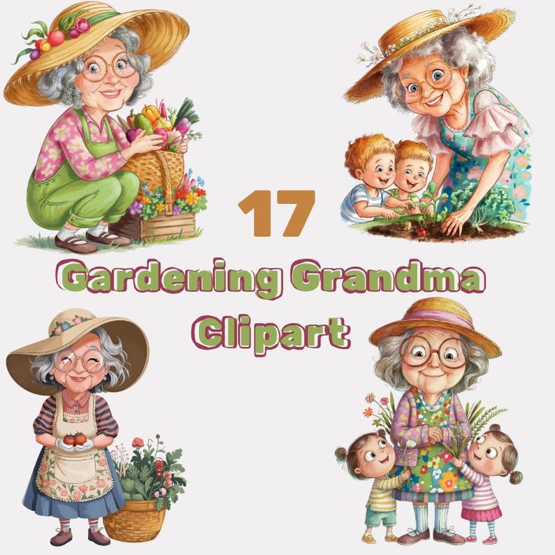 Gardening Grandma Clipart PNG , Cute Grandma Gardening Sublimation ...