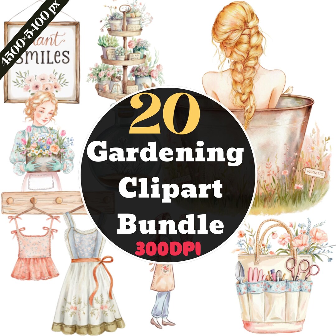 Charming Gardening Clipart Set - Etsy