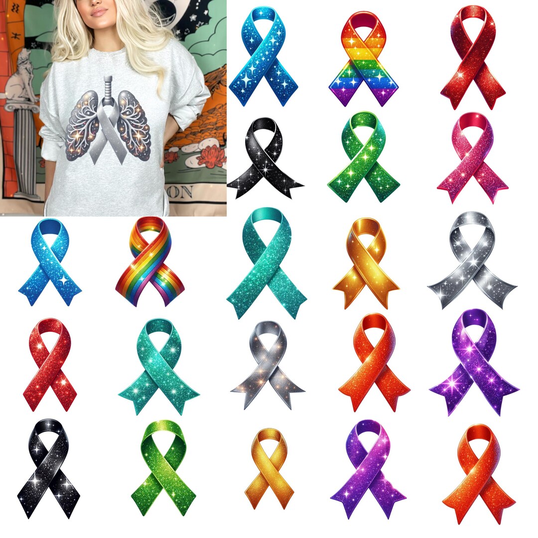 Awareness Ribbons Clipart PNG Bundle , Cancer Support Digital Download ...