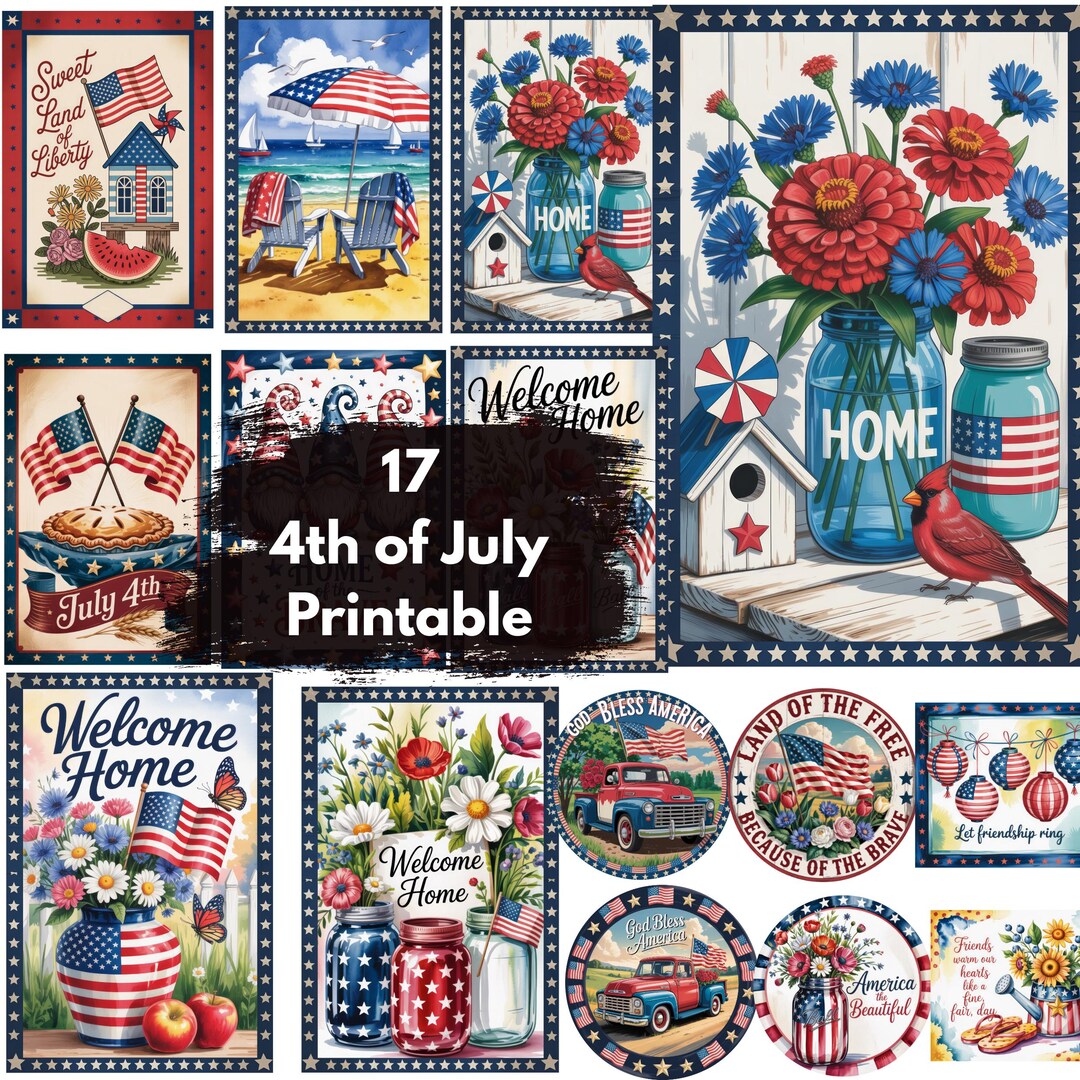 4th of July Printable Wall Art Bundle , Patriotic Independence Day ...
