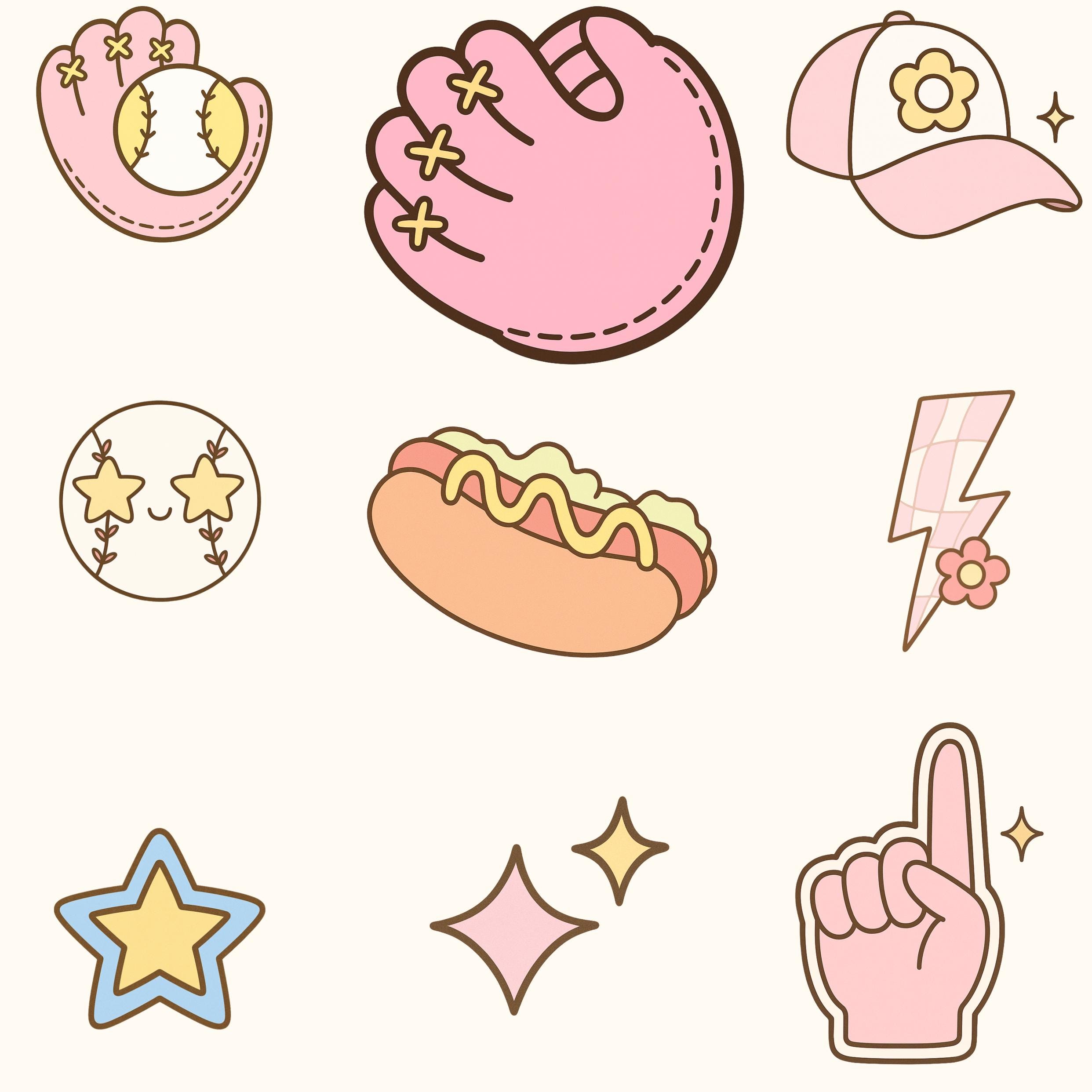 Retro Girly Baseball Clipart PNG Bundle, Softball Sublimation (digital ...