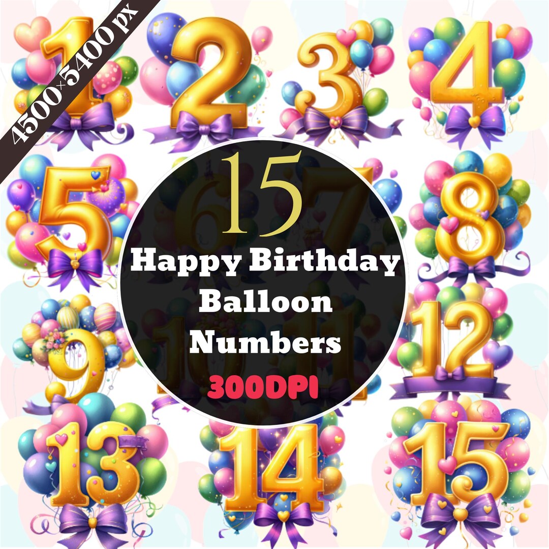 Balloon Numbers PNG , Birthday Clipart , Party Decor Digital Download ...