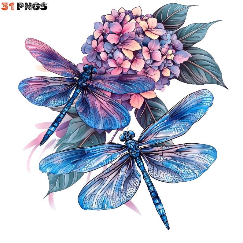 31 Dragonfly and Flowers Tattoo Sublimation - Digital Download for ...