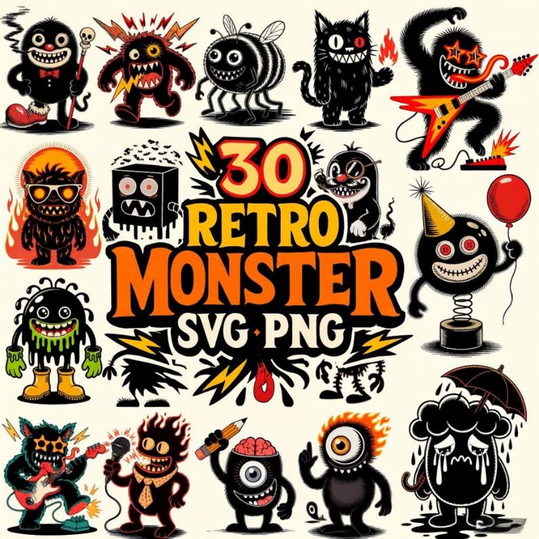 Funny Monster Clipart Bundle | Spooky Halloween Graphics (PNG) - Etsy
