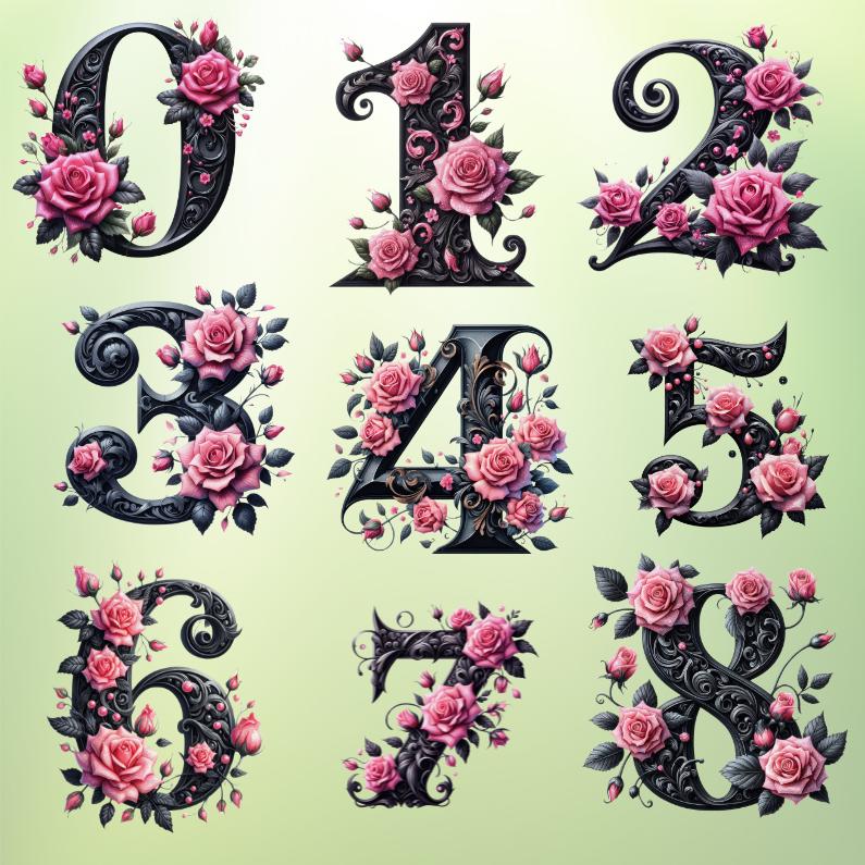 42 Gothic Rose Alphabet Sublimation Bundle , Dark Floral PNG Letters ...