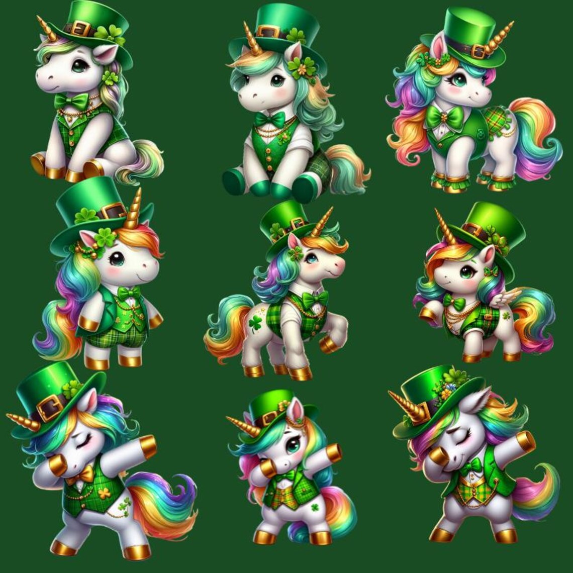 St Patrick's Day Unicorns , Lucky Clover Unicorn Clipart , Digital ...