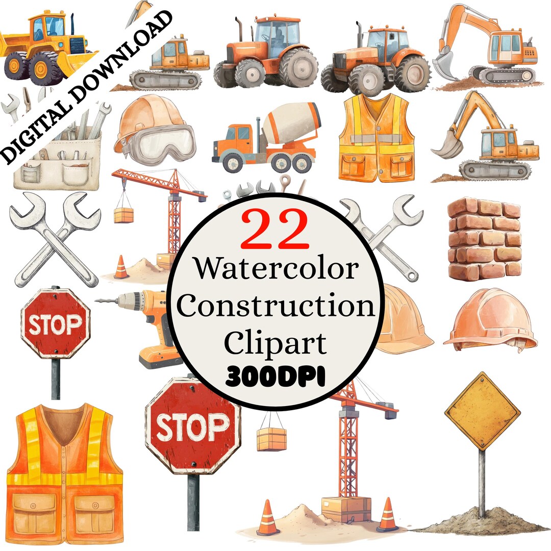 Watercolor Construction Vehicles Clipart , Bulldozer Excavator Dump ...