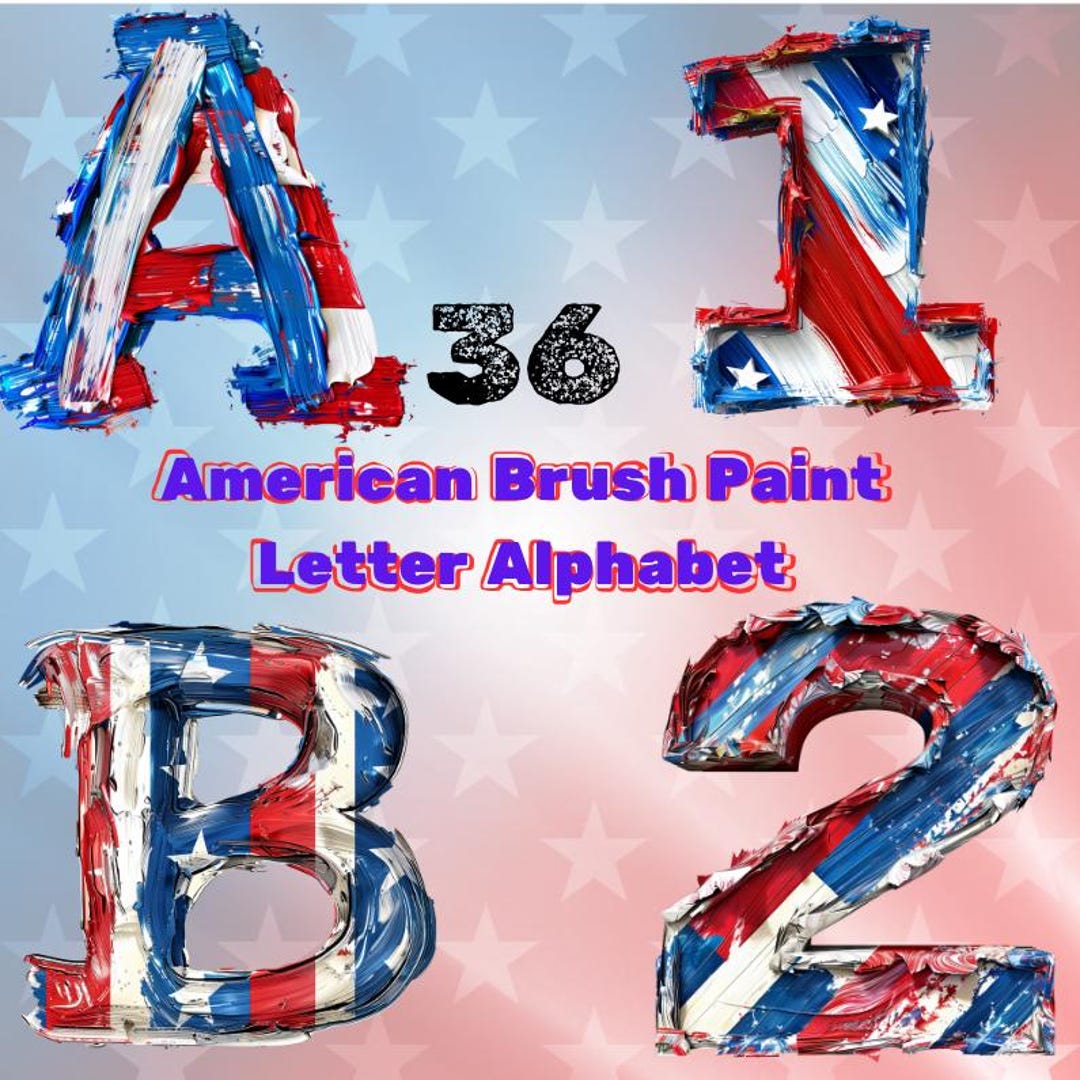 36 American Brush Paint Letter Alphabet, American Alphabet PNG Bundle ...