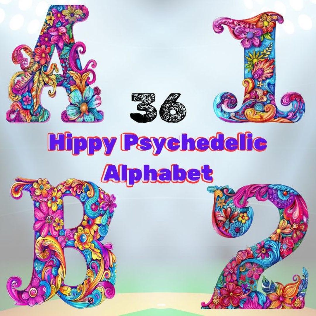 Hippy Psychedelic Alphabet Clipart: Groovy PNG Letters (digital ...