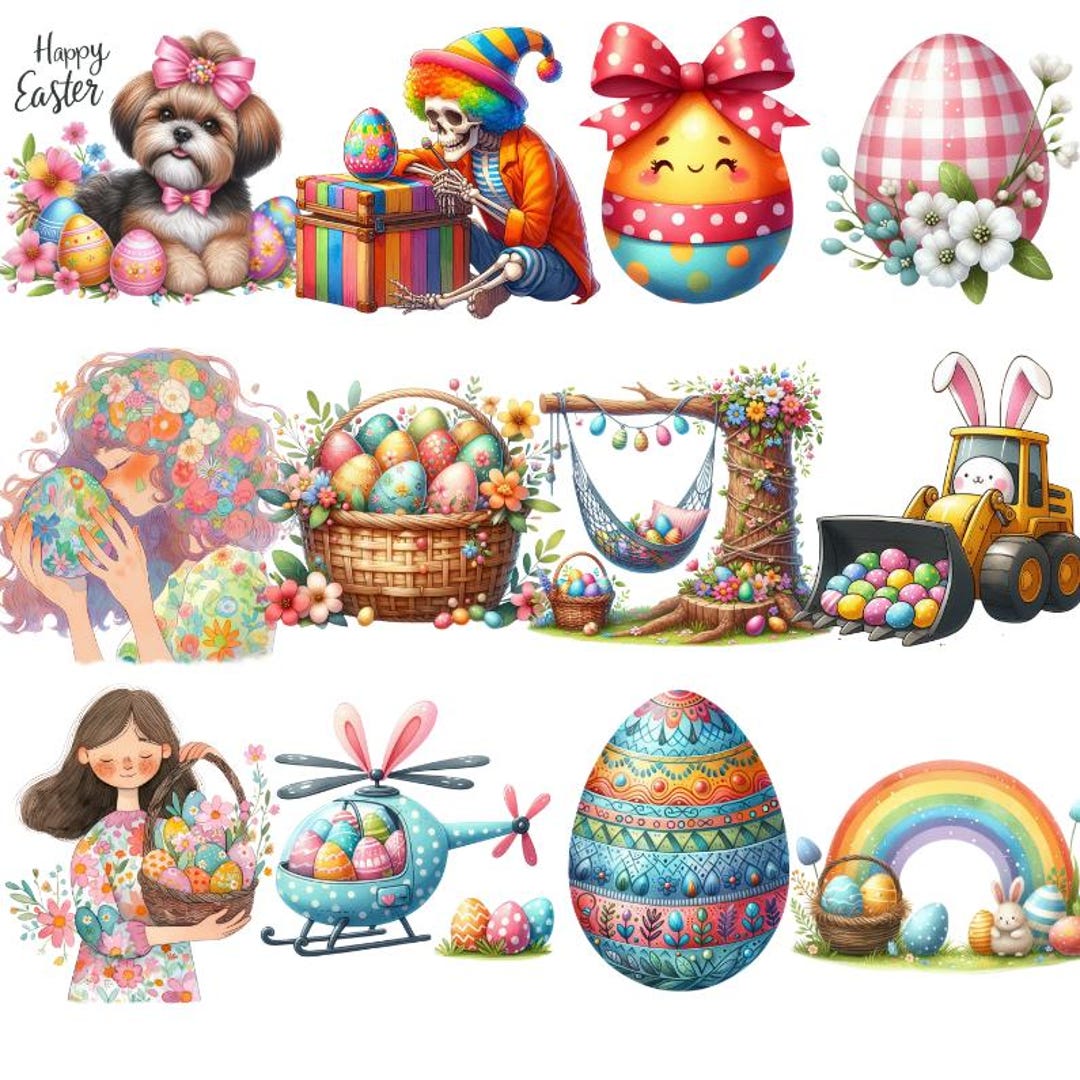 Easter Clipart Bundle | Cute Easter Bunny, Eggs, Flowers & Spring ...
