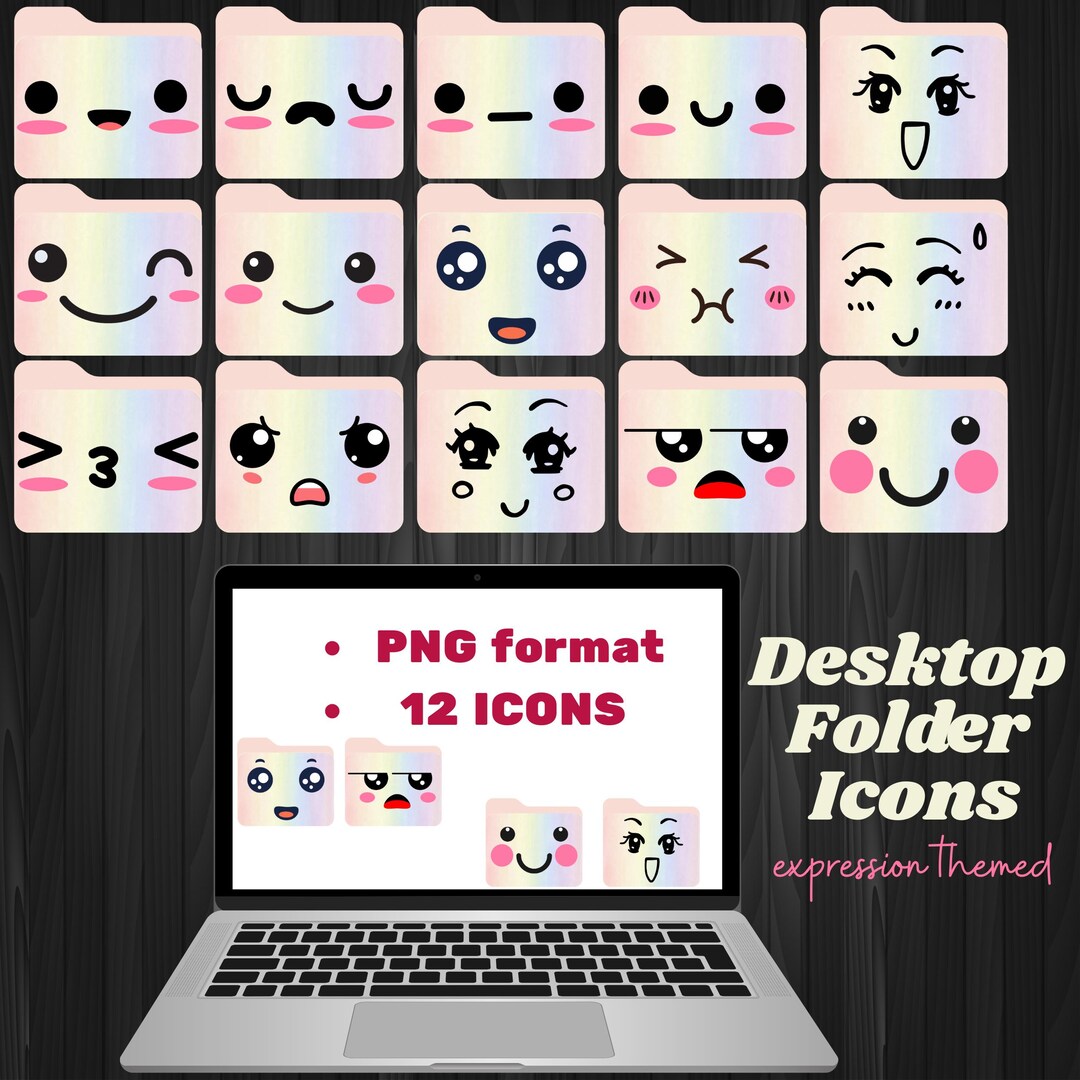 Kawaii Expression Face Folder Icons, Desktop Icons (digital Download - Etsy