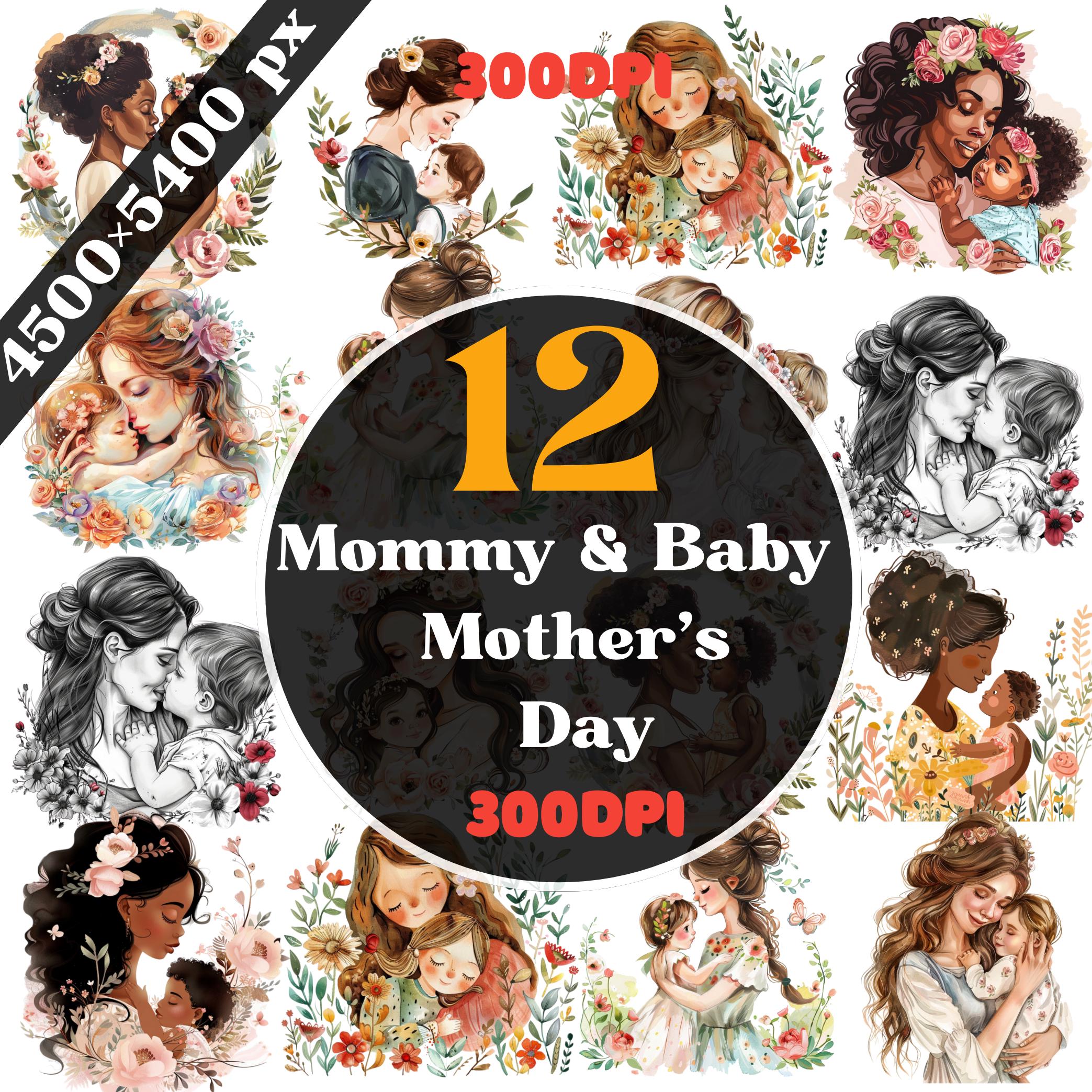 Mommy & Baby Mother's Day Clipart, Mom and Child Sublimation ...