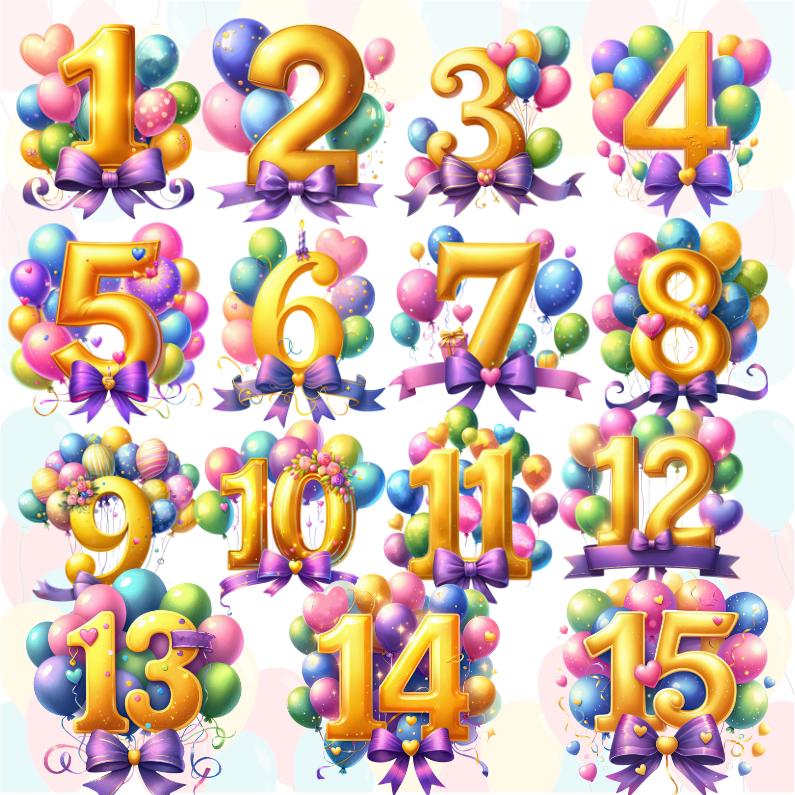 Happy Birthday Balloon Numbers Clipart , Colorful PNG Numbers for Party ...