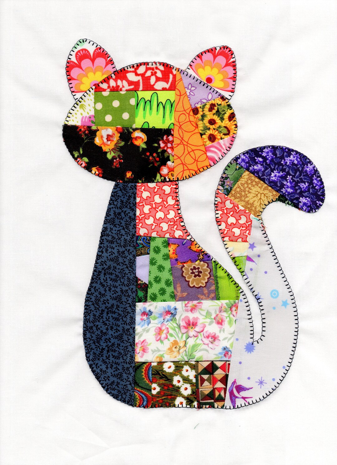 Patchwork Kitty Cat Quilt Block - Etsy