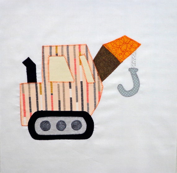 Construction Crane Appliqued Quilt Block | Etsy