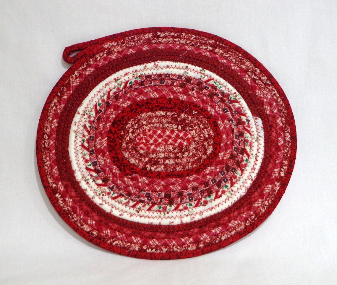 Country Red Coiled Fabric Candle Mat Country Red Table Mat | Etsy