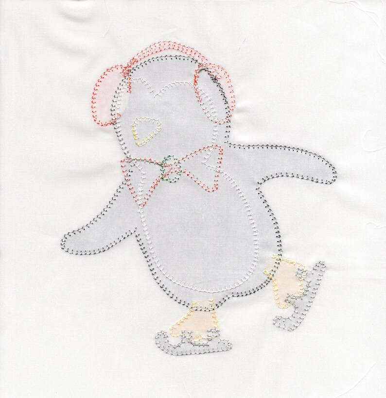 Ice Skating Penguin Appliqued Quilt Block | Etsy