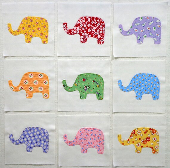 Elephants Appliqued Quilt Blocks | Etsy