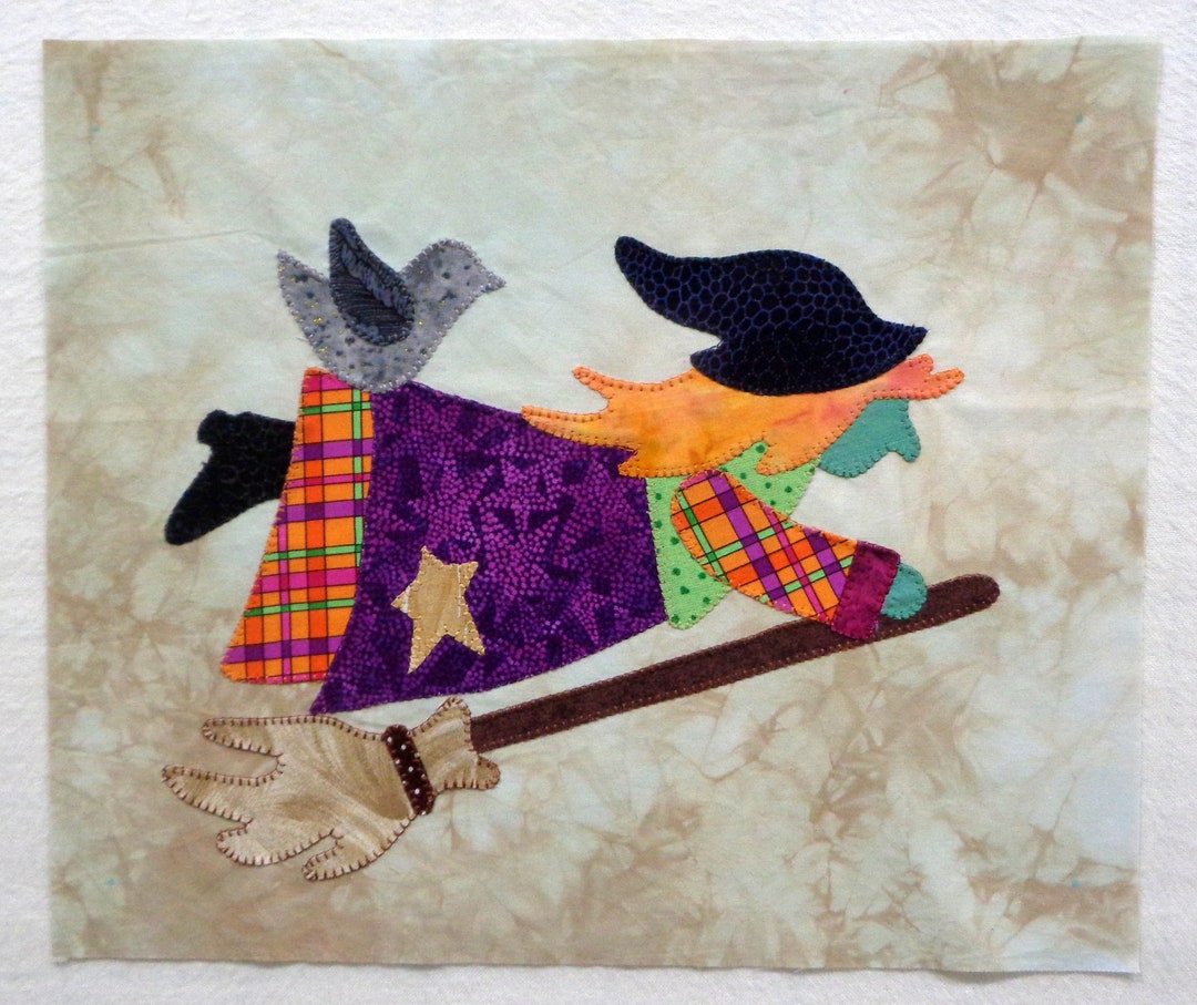 Halloween Witch Appliqued Quilt Block - Etsy