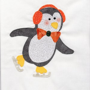 Ice Skating Penguin Appliqued Quilt Block | Etsy