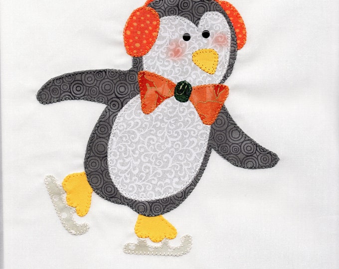 Ice Skating Penguin Appliqued Quilt Block - Etsy