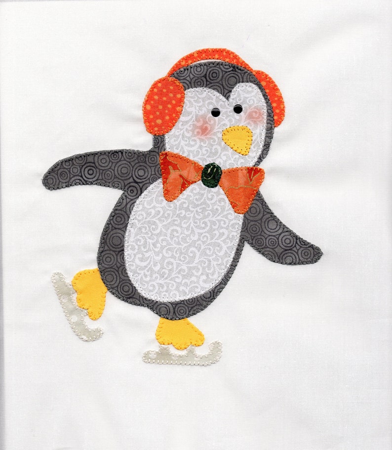 Ice Skating Penguin Appliqued Quilt Block - Etsy