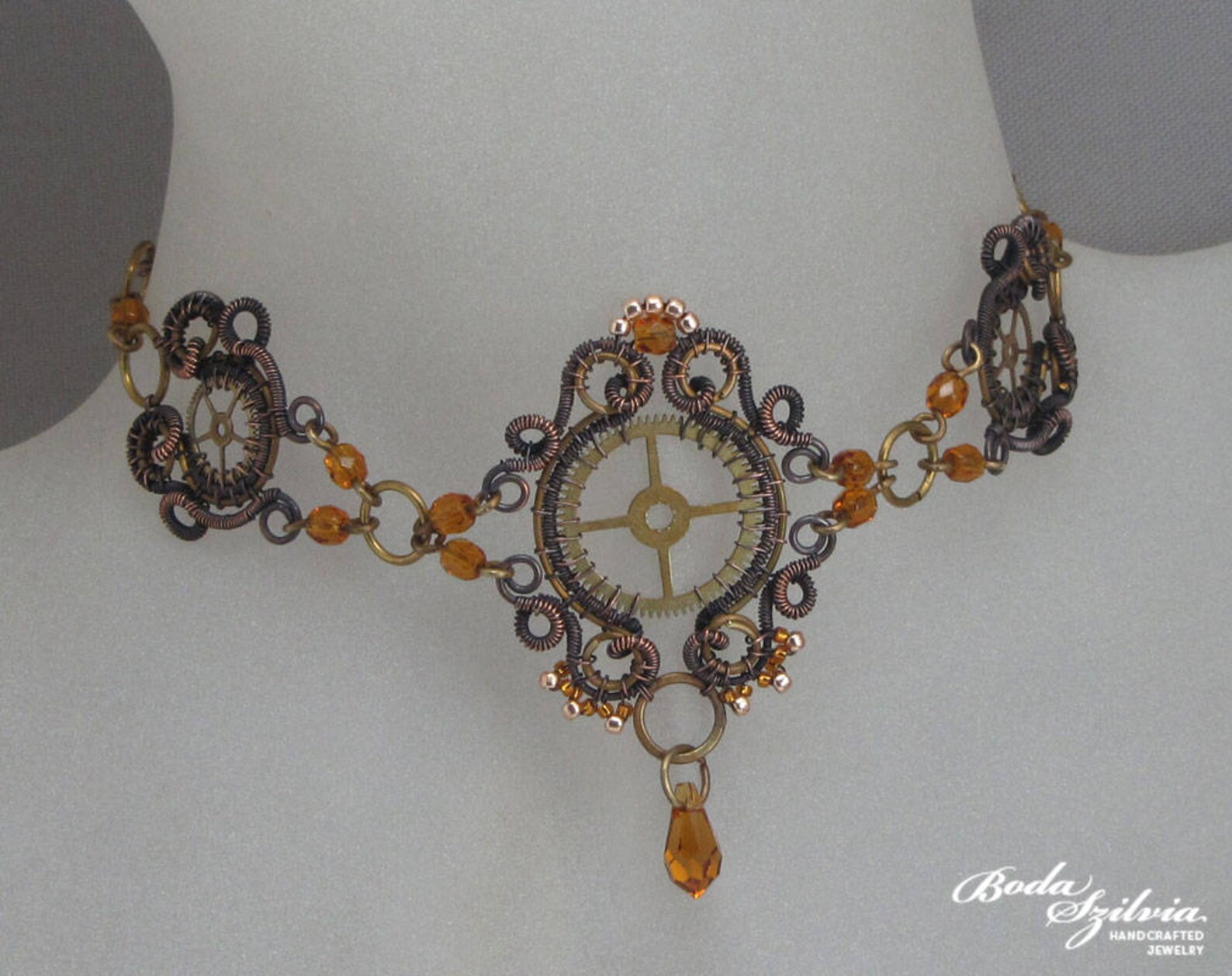 Steampunk Choker Necklace With Crystals Copper and Brass - Etsy