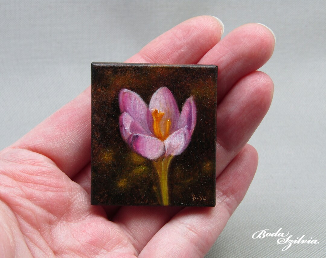 Crocus Flower Original Miniature Oil Painting, Artwork for One Inch ...