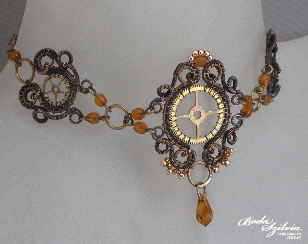 Steampunk Choker Necklace With Crystals, Copper and Brass Steampunk ...