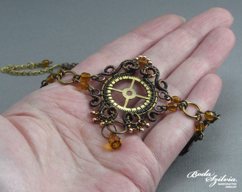 Steampunk Choker Necklace With Crystals Copper and Brass - Etsy