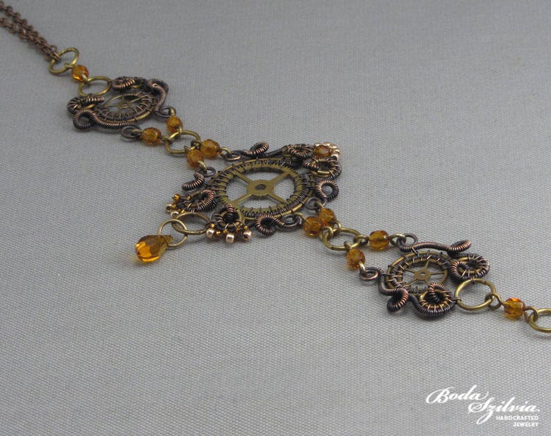 Steampunk Choker Necklace With Crystals Copper and Brass - Etsy