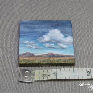 Original Miniature Oil Painting, Puffy Clouds Artwork for One Inch ...