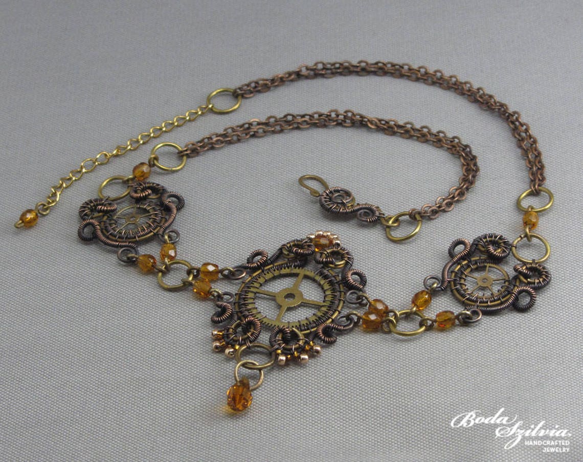 Steampunk Choker Necklace With Crystals Copper and Brass - Etsy