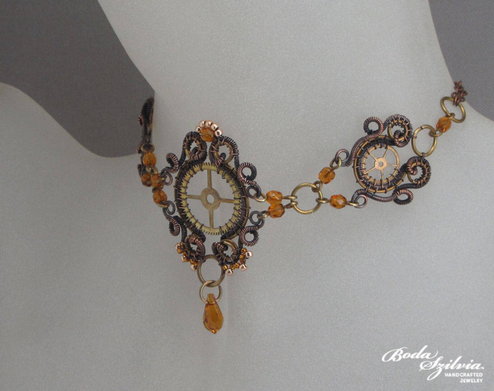 Steampunk Choker Necklace With Crystals Copper and Brass - Etsy