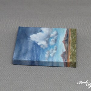 Original Miniature Oil Painting, Puffy Clouds Artwork for One Inch ...