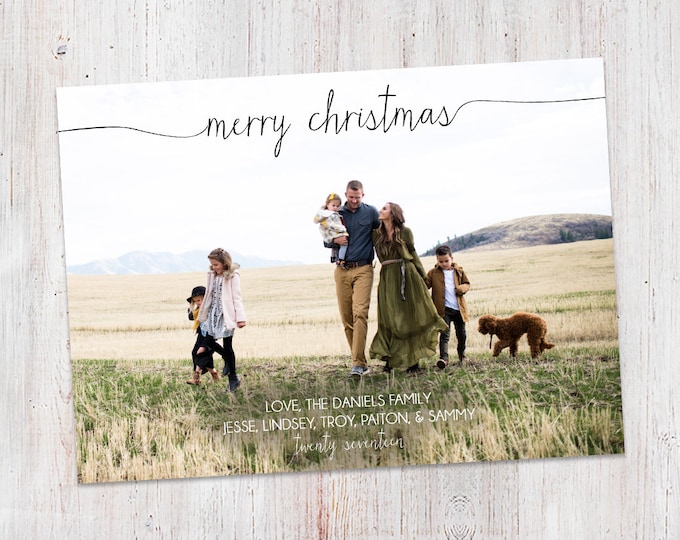 Photo Christmas Card : Merry Christmas Script Font Custom Photo Holiday ...