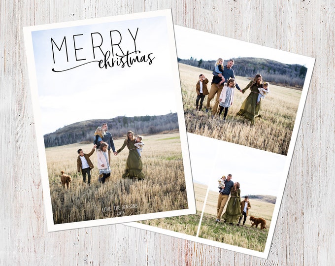 Photo Christmas Card Template: Merry Christmas Script Font Custom Photo ...