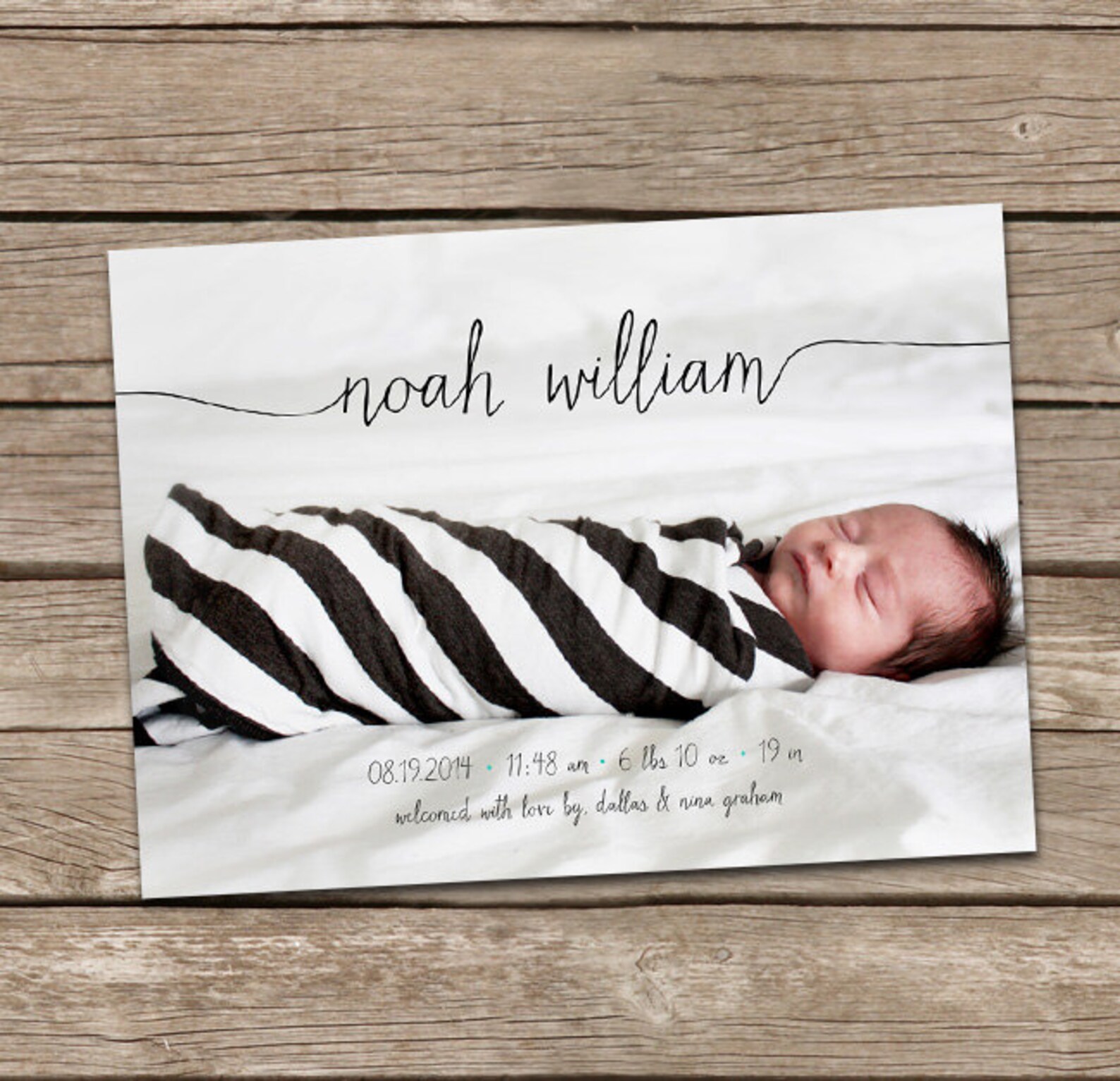 Birth Announcement : Noah Baby Boy Script Custom Photo Birth - Etsy