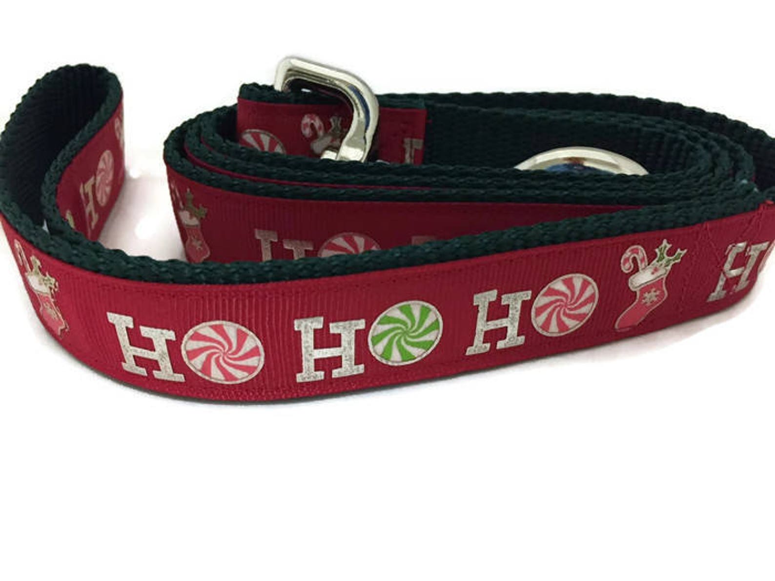 Christmas Dog Collar and Leash, Red Ho Ho Ho, 4ft or 6ft Leash, 1 Inch ...
