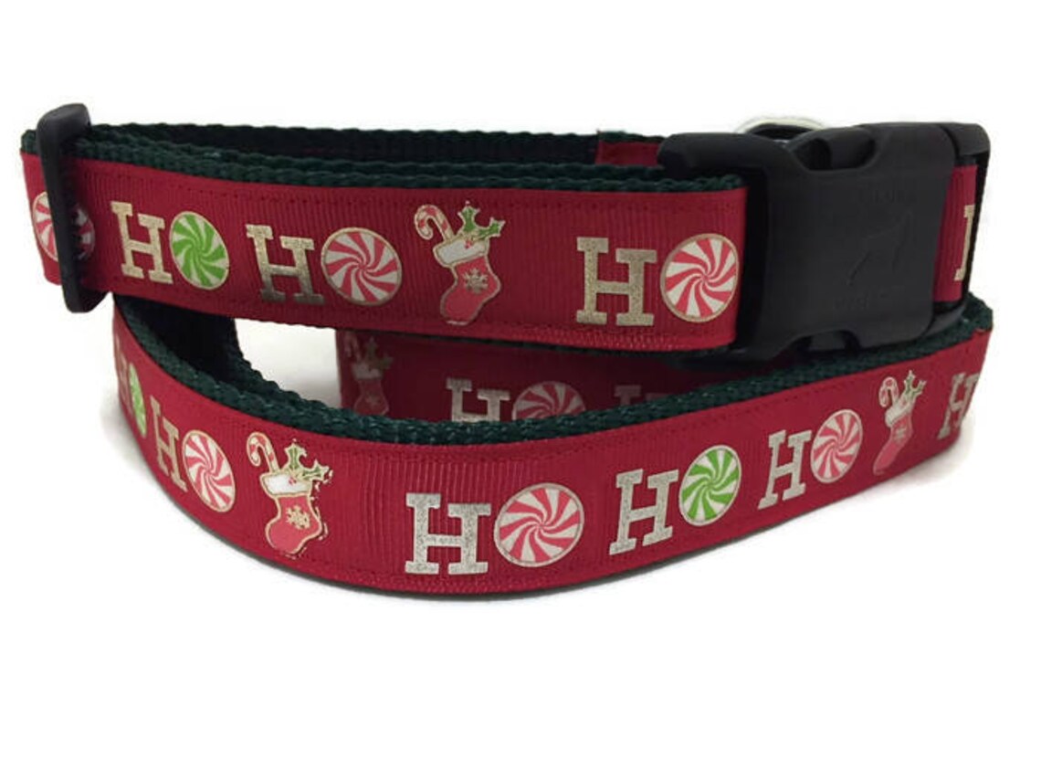 Christmas Dog Collar and Leash, Red Ho Ho Ho, 4ft or 6ft Leash, 1 Inch ...