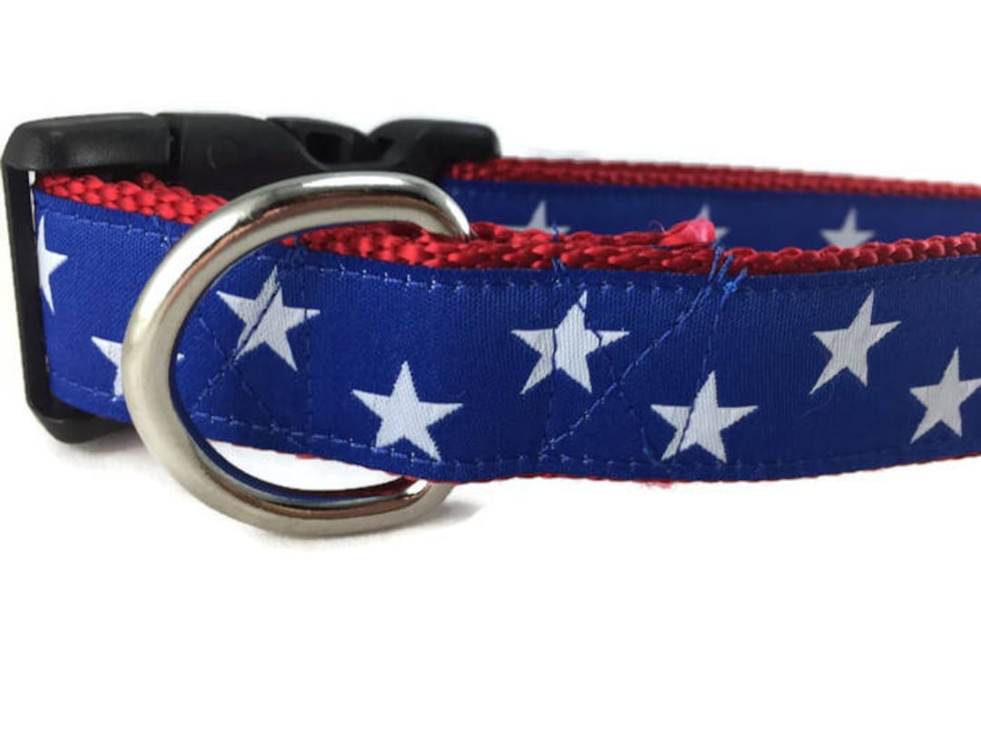 Patriotic Dog Collar – Red White & Blue Stars – 1" Wide, Adjustable in ...